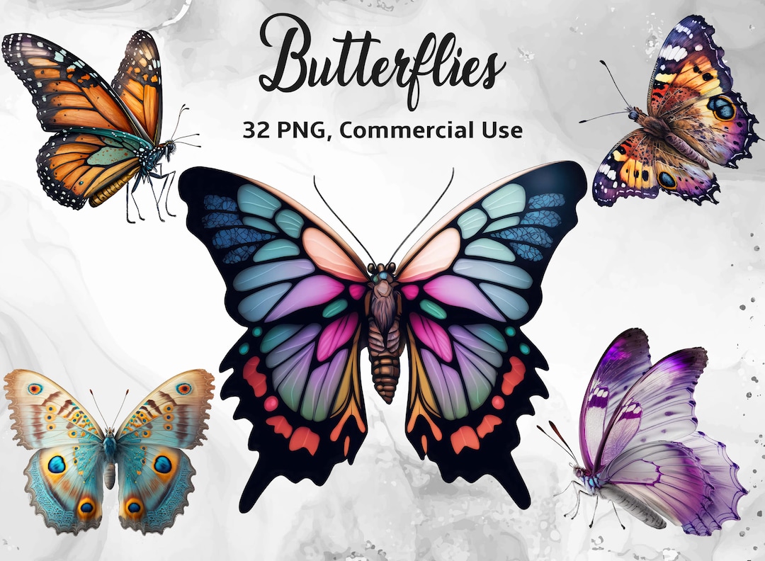 32 Watercolor Butterflies Clipart, Painted Butterfly Clipart, Butterfly ...