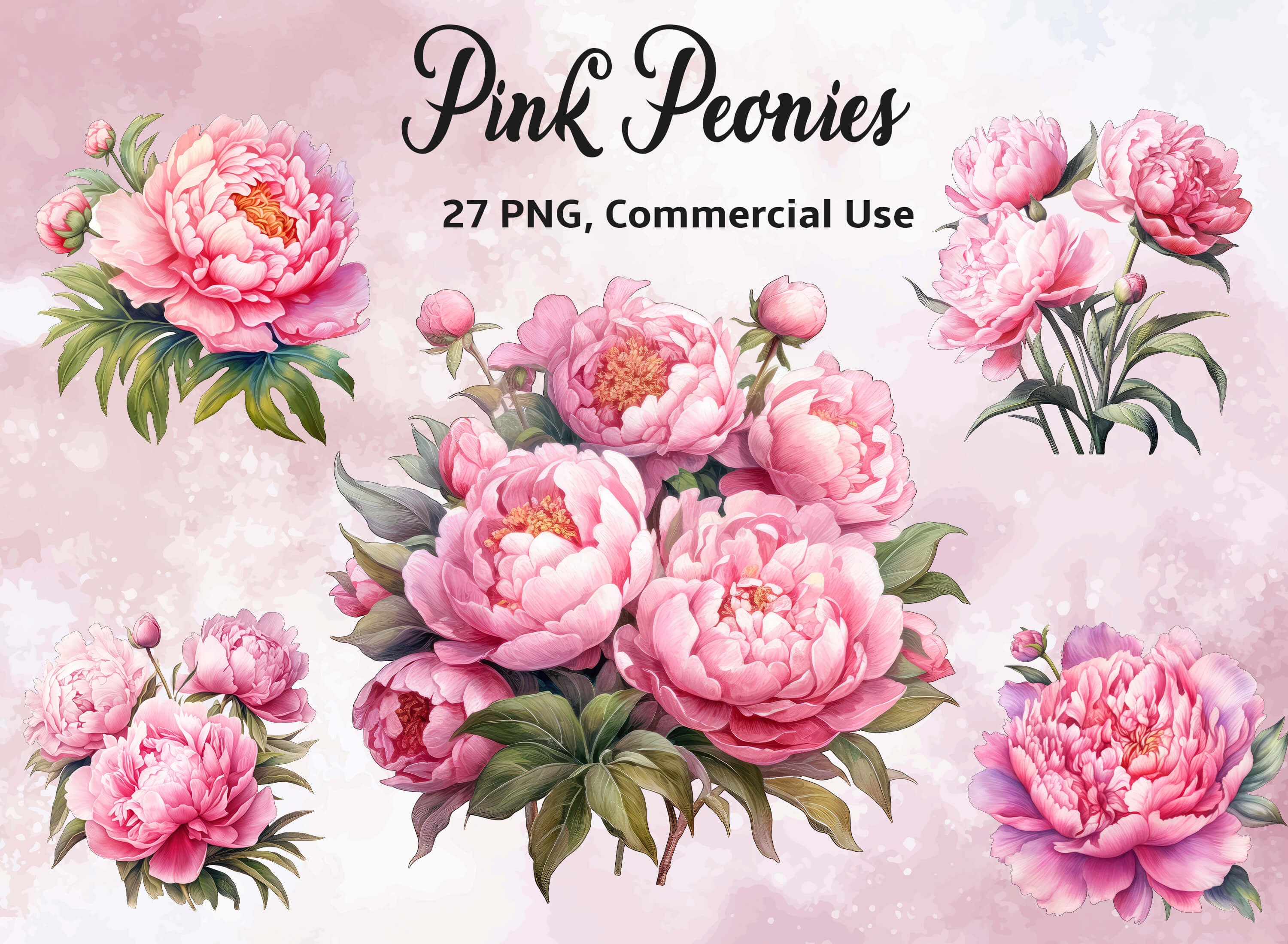 27 Pink Peonies Clipart Pink Flower Clipart Floral PNG Watercolor ...