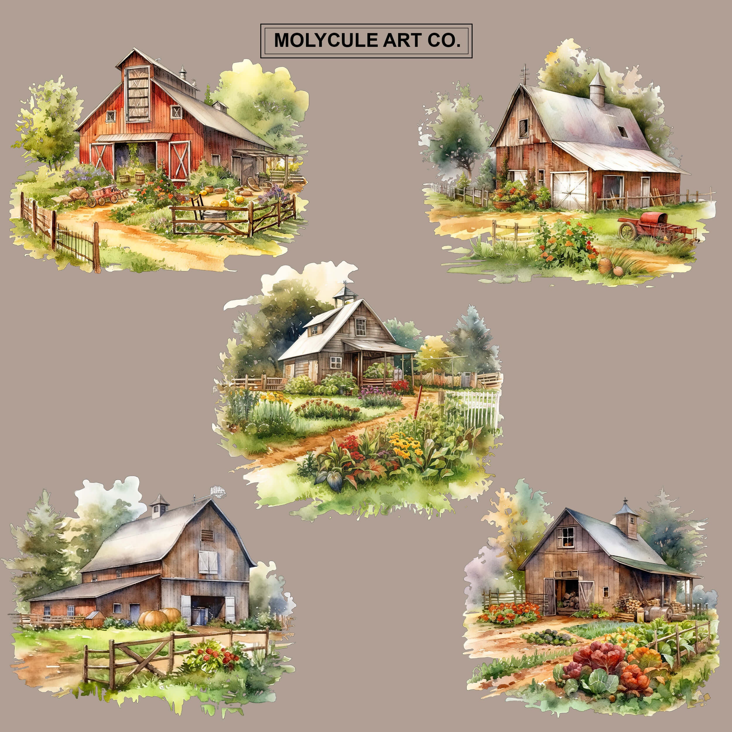 27 Farm Barn Watercolor Clipart, Farmhouse Clipart, Barn Bundle PNG ...
