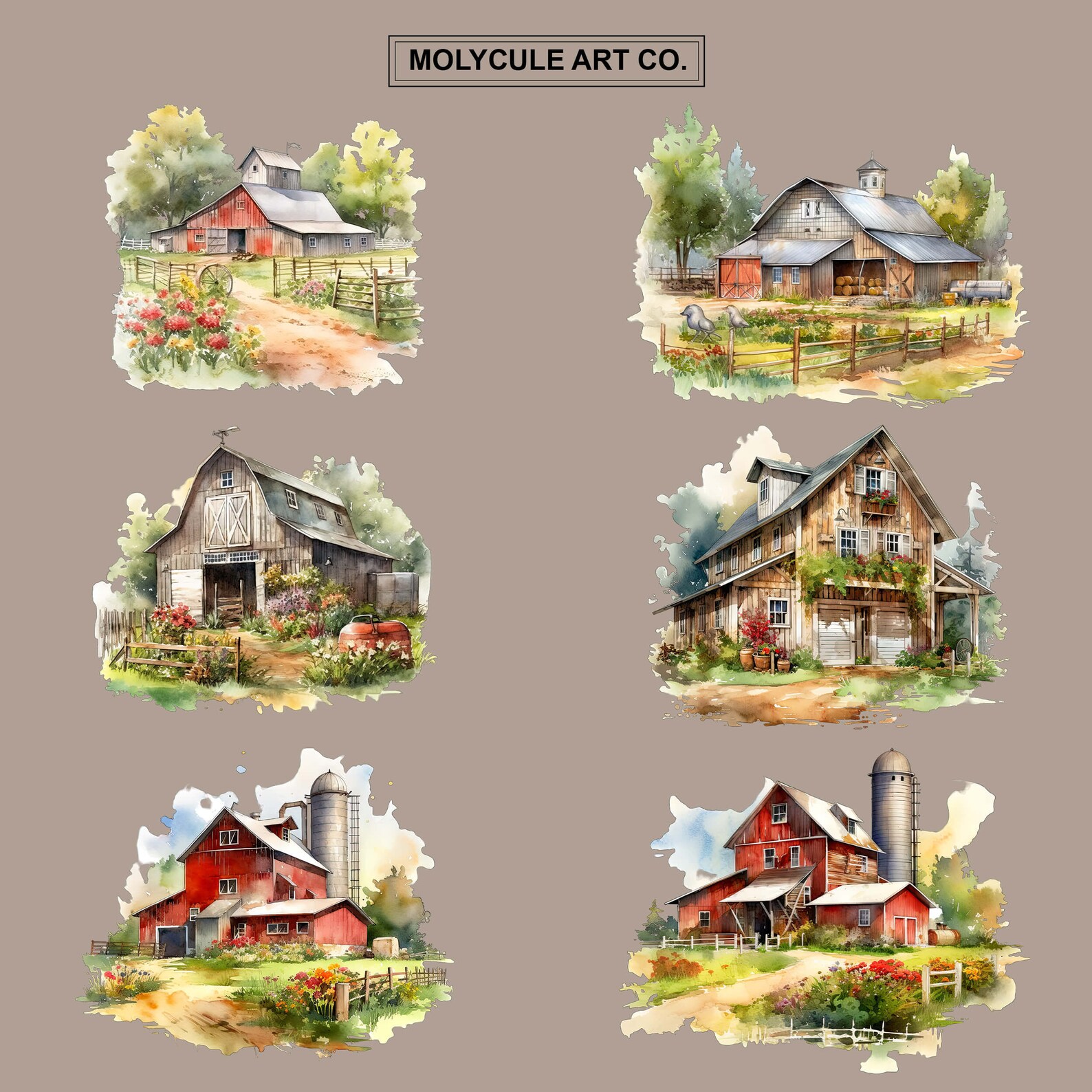 27 Farm Barn Watercolor Clipart, Farmhouse Clipart, Barn Bundle PNG ...