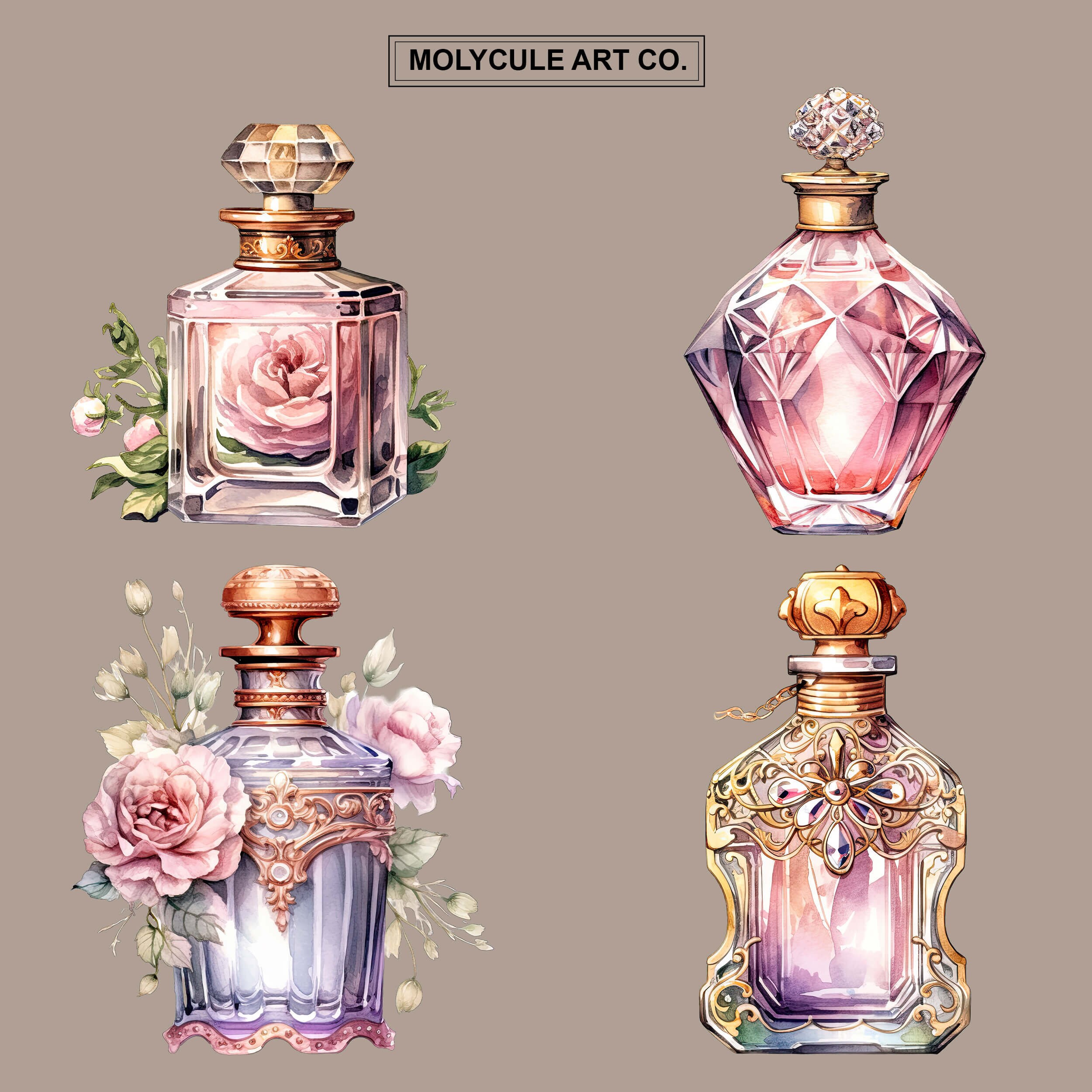 18 Vintage Perfume Bottles Watercolor Clipart Cute Art - Etsy