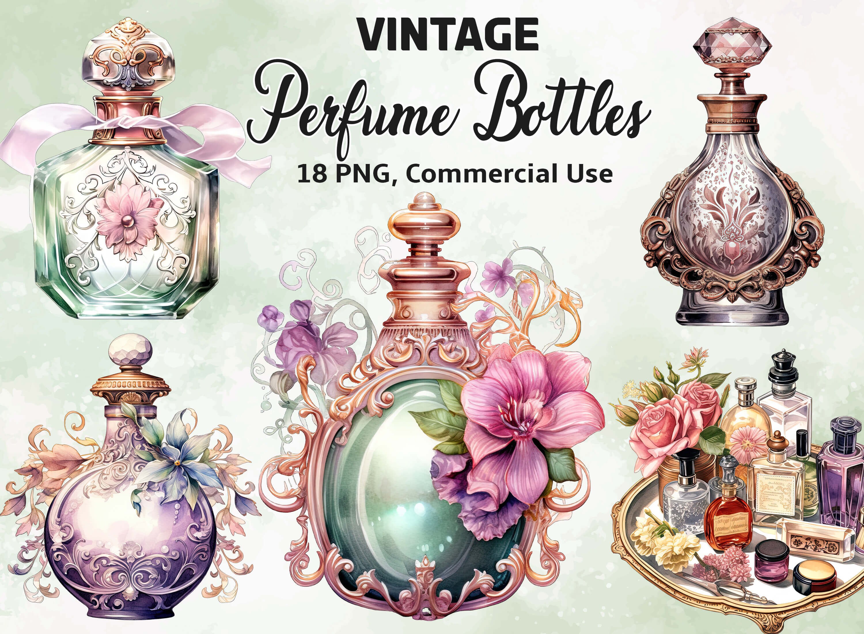 Vintage Perfume Bottles Clip Art