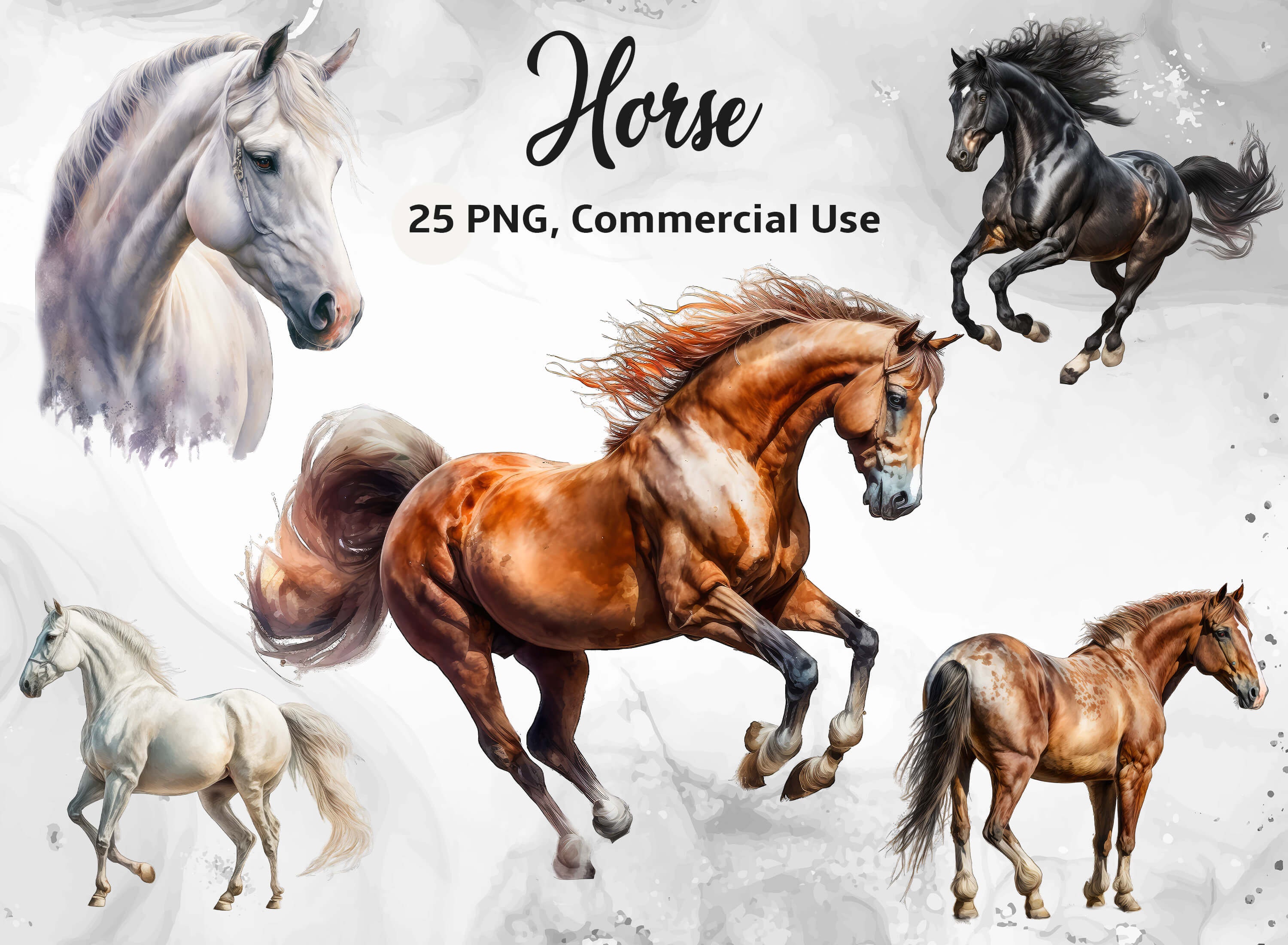 25 Horse PNG | Horse Clipart Set | Watercolor Horse Sublimation Designs ...