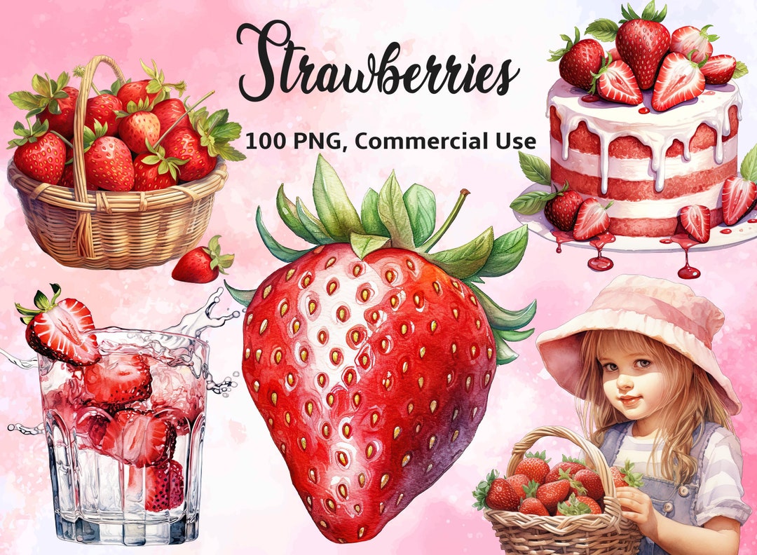 100 Watercolor Strawberries Clipart - Strawberry Farm PNG Digital Image ...