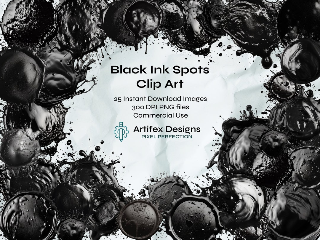 Photorealistic Black Ink Spots Clip Art - Digital Illustration Png ...