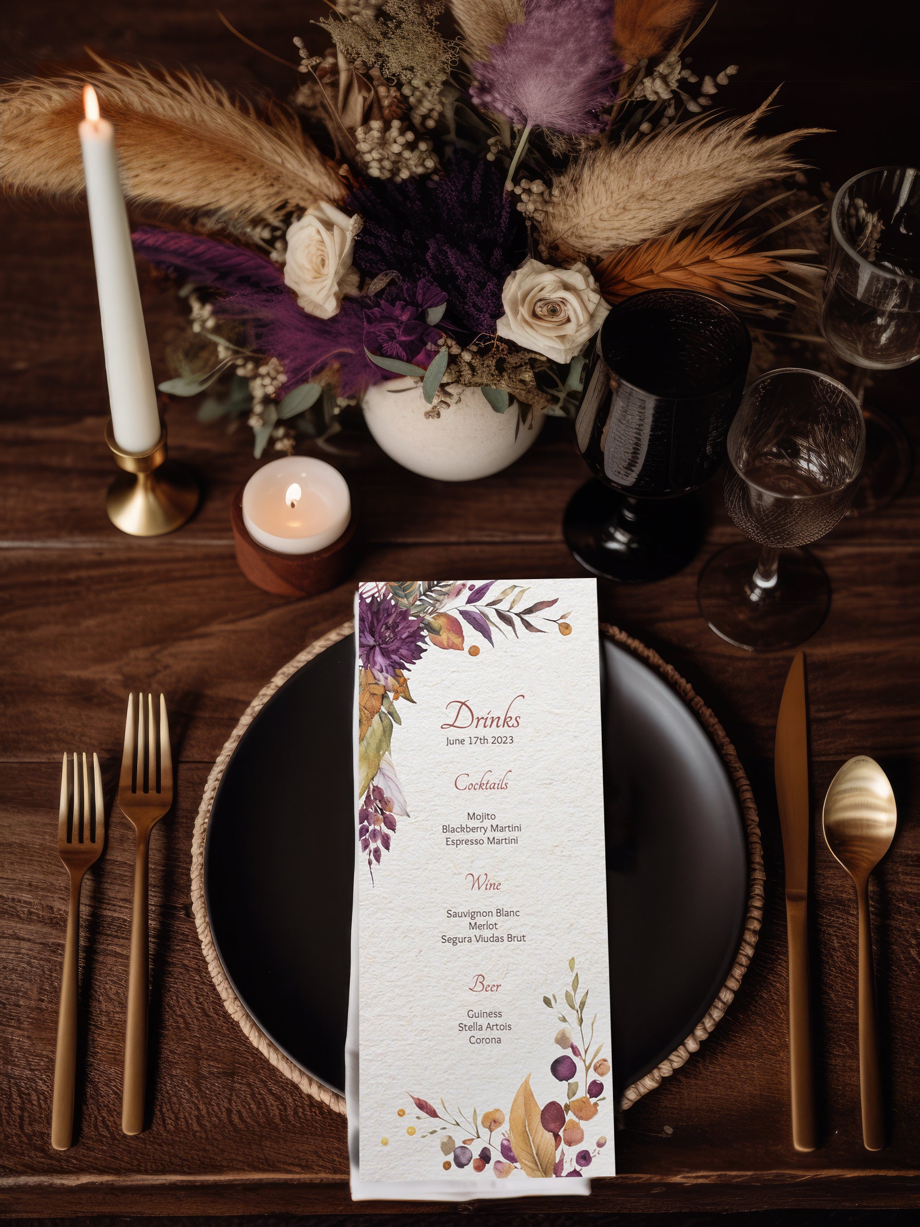 AUTUMN AURORA Dinner & Drinks Menu Fall Wedding Template - Etsy