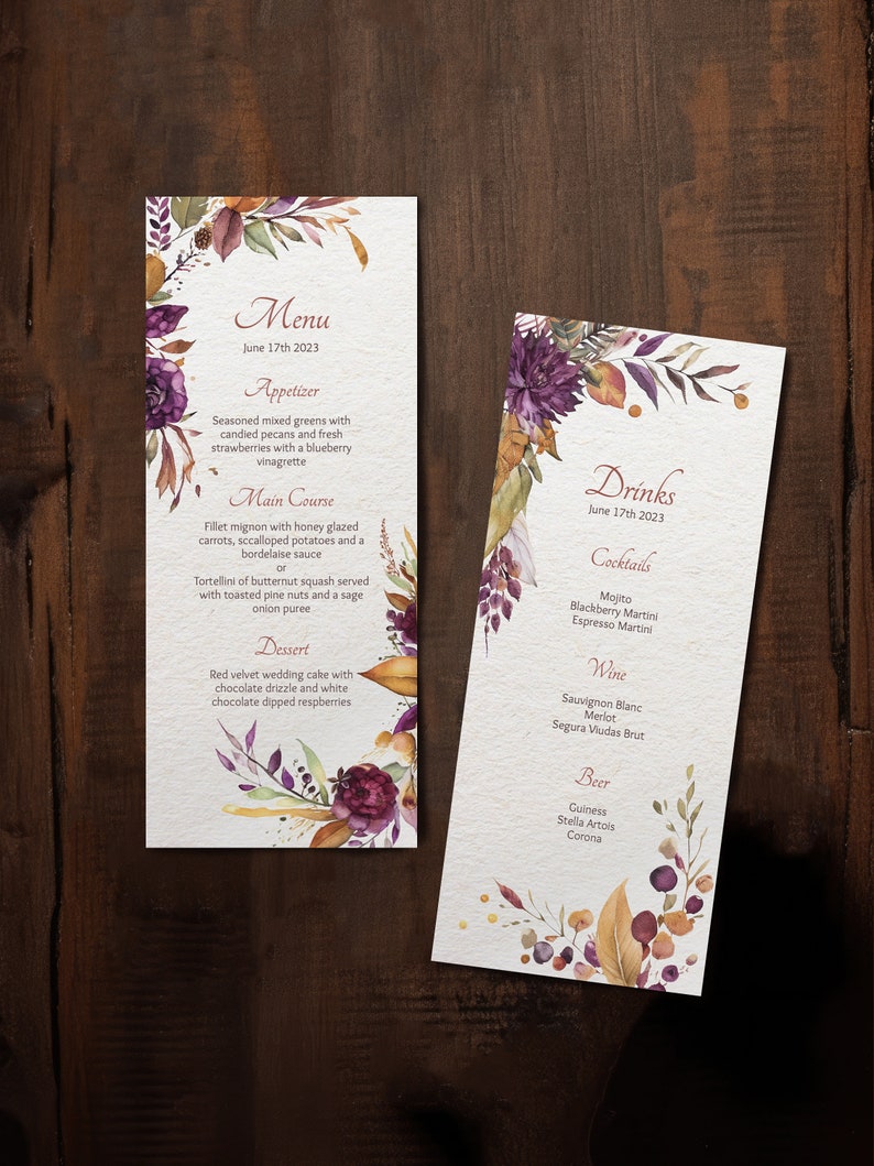 AUTUMN AURORA Dinner & Drinks Menu Fall Wedding Template - Etsy