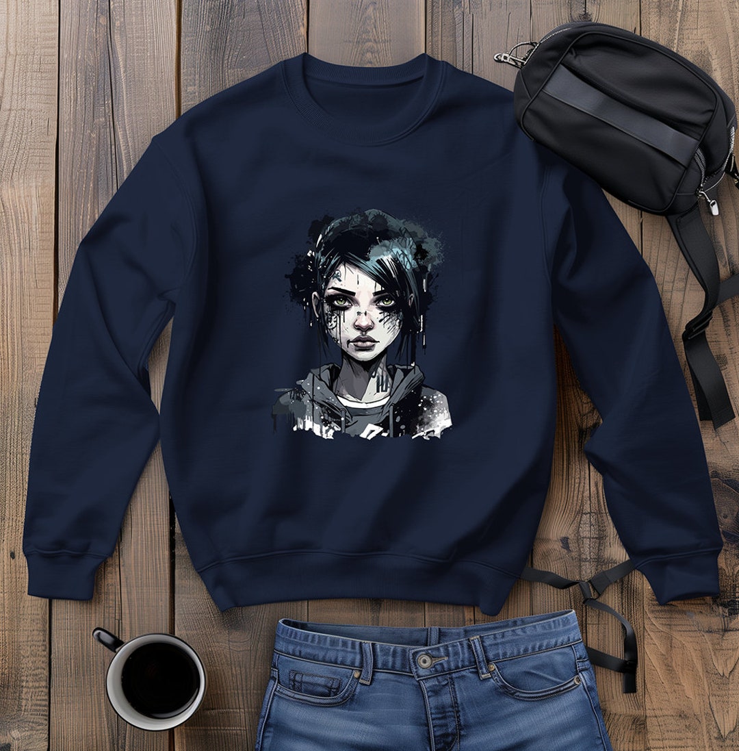Graffiti Goth Girl Youth Crewneck Sweatshirt Warm & Stylish, Edgy ...