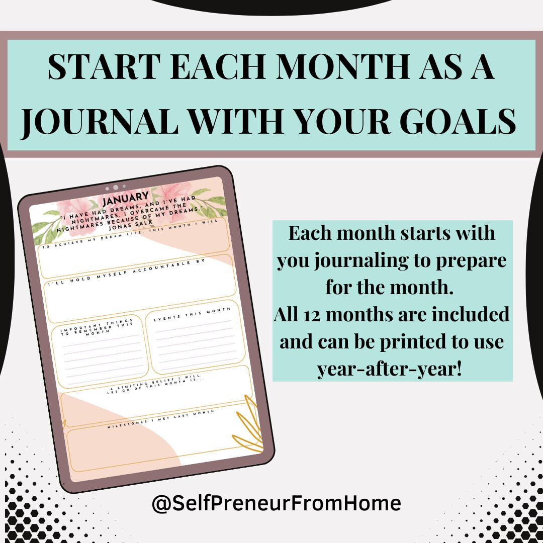 Printable Journal and Calendar Bundle Print Any Year Goal Setting, Goal ...