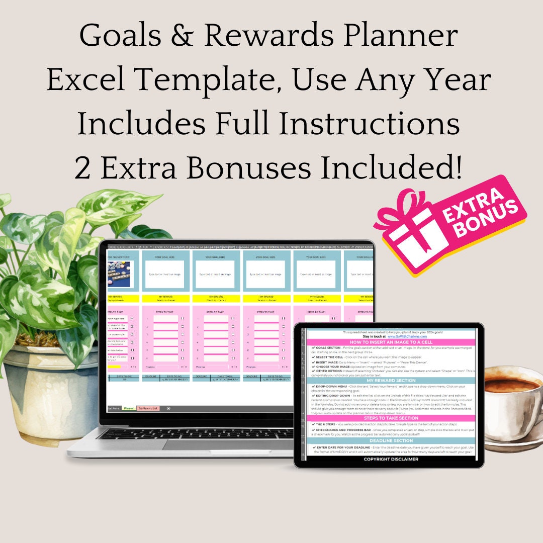 Excel Goal and Reward Planner Template, Goal Tracker and Progress Bar ...