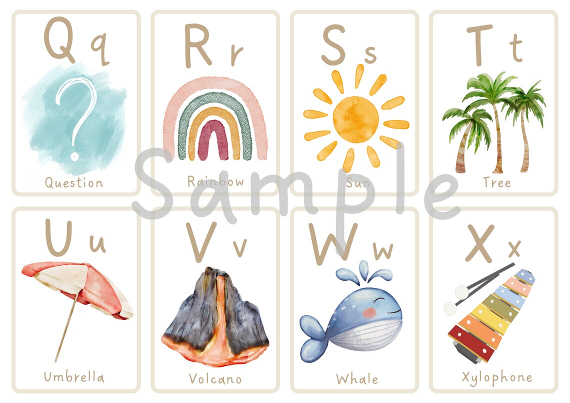 Printable Watercolour Alphabet Flashcards, Classroom Decor, Toddlers ...