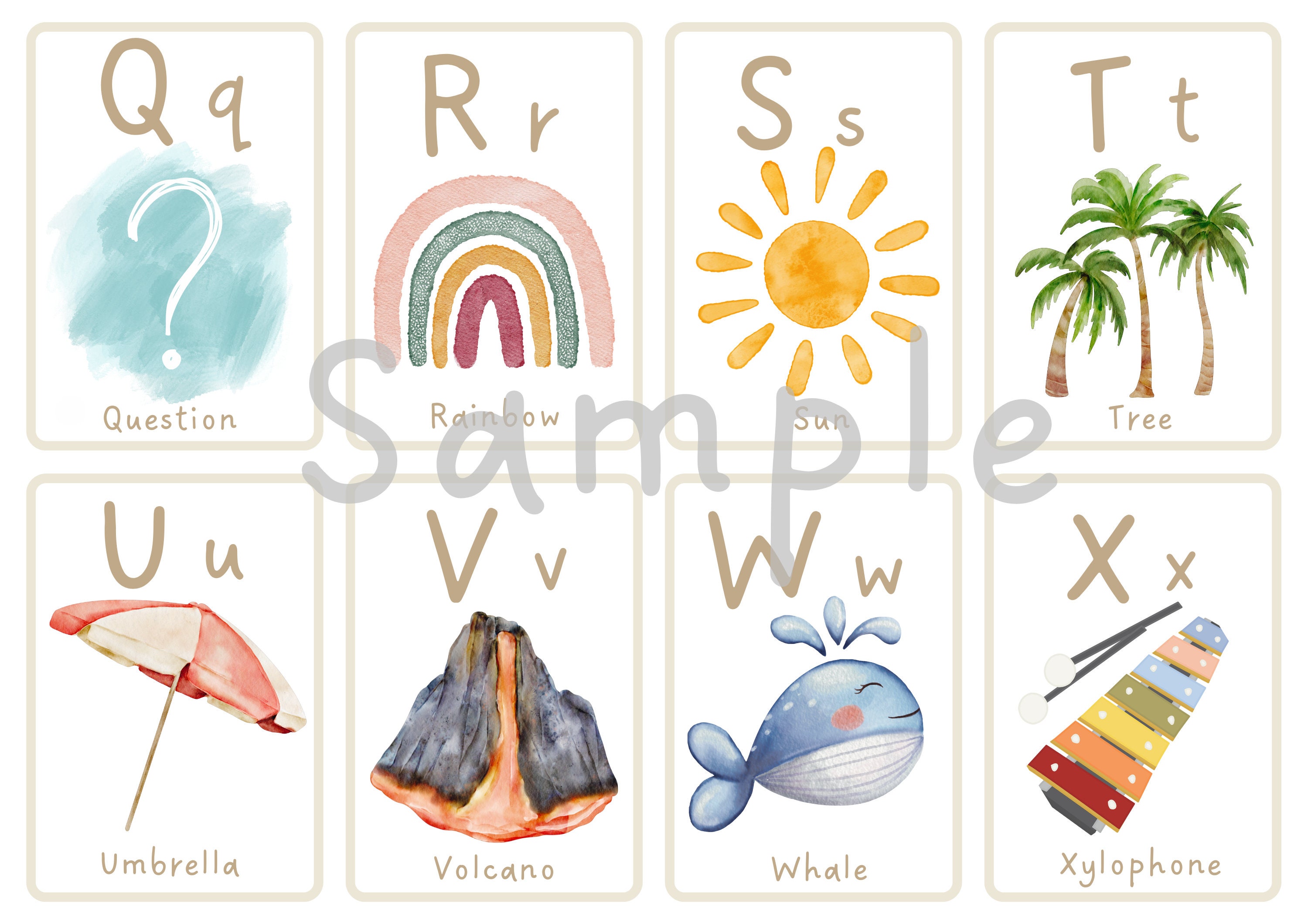 Printable Watercolour Alphabet Flashcards, Classroom Decor, Toddlers ...