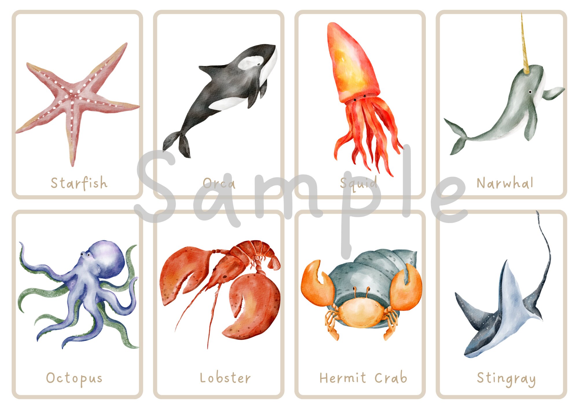 Printable Ocean Themed Flashcards, Classroom Decor, Toddlers, Preschool ...
