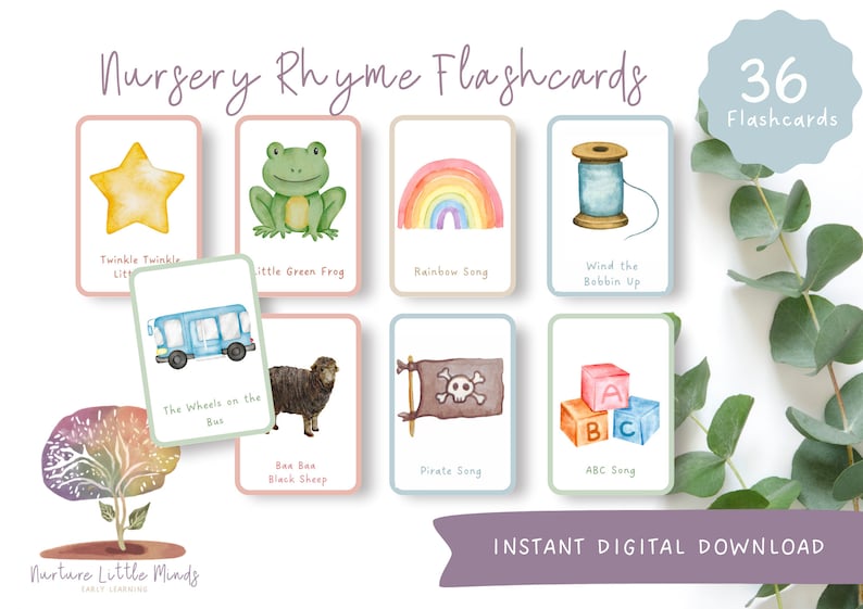 Printable Nursery Rhyme Songs Flashcards, Watercolour, Classroom Decor ...