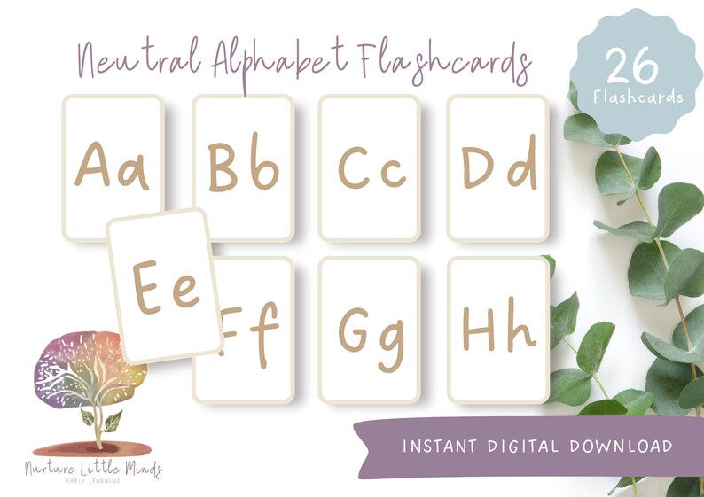 Printable Neutral Alphabet Flashcards, Classroom Decor, Toddlers ...