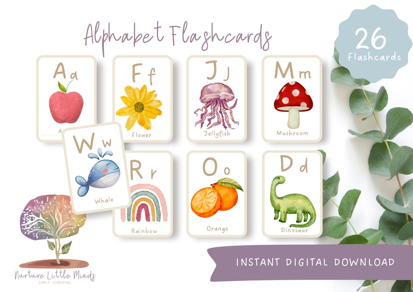 Printable Watercolour Alphabet Flashcards, Classroom Decor, Toddlers ...