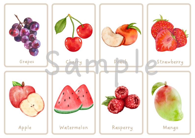 Printable Watercolour Fruits Flashcards, Classroom Decor, Toddlers ...