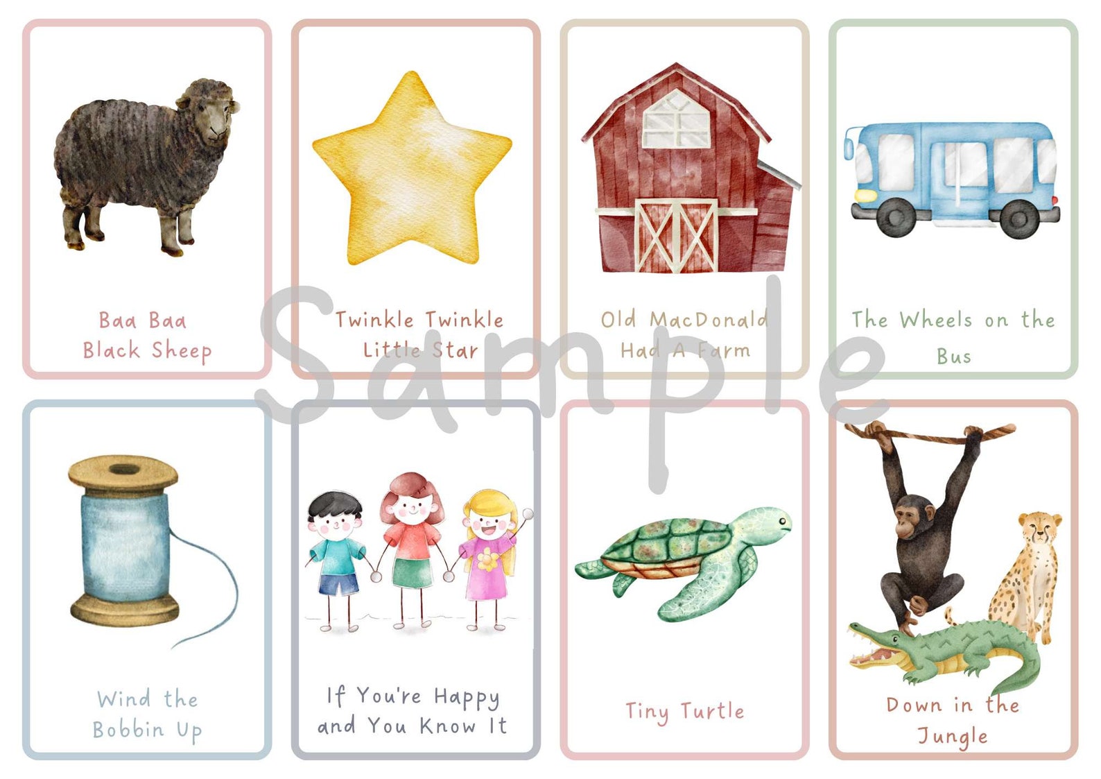 Printable Nursery Rhyme Songs Flashcards, Watercolour, Classroom Decor ...