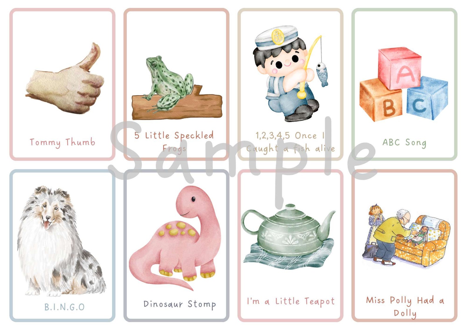 Printable Nursery Rhyme Songs Flashcards, Watercolour, Classroom Decor ...