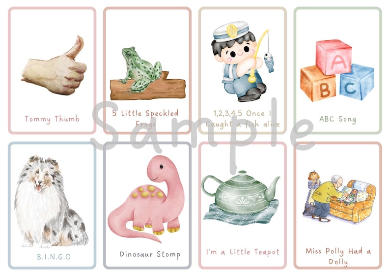 Printable Nursery Rhyme Songs Flashcards Watercolour - Etsy Australia