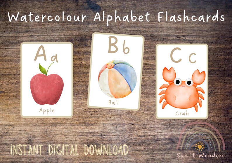 Printable Watercolour Alphabet Flashcards Classroom Decor - Etsy