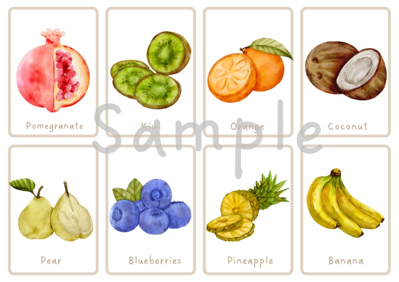 Printable Watercolour Fruits Flashcards, Classroom Decor, Toddlers ...