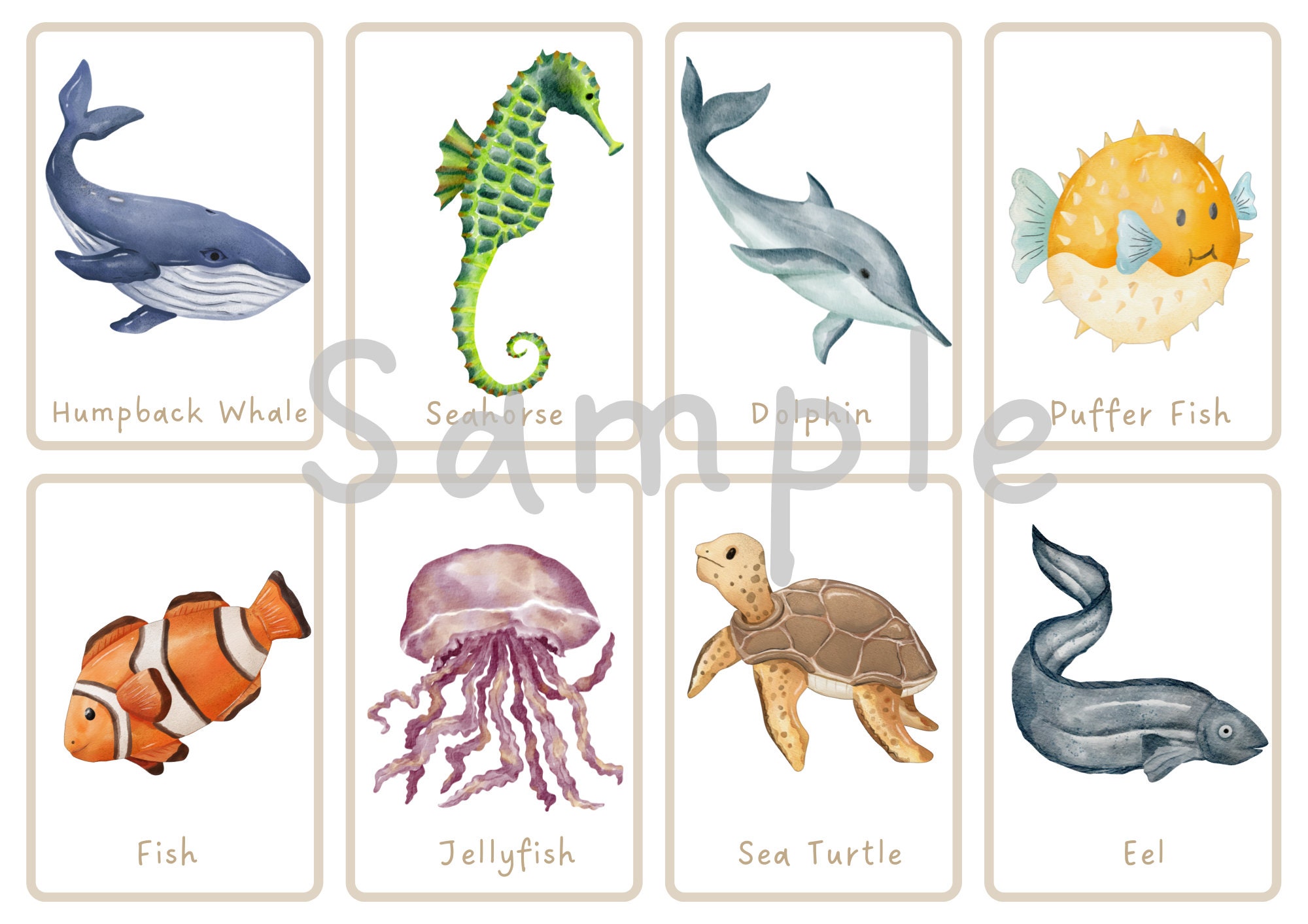 Printable Ocean Themed Flashcards, Classroom Decor, Toddlers, Preschool ...