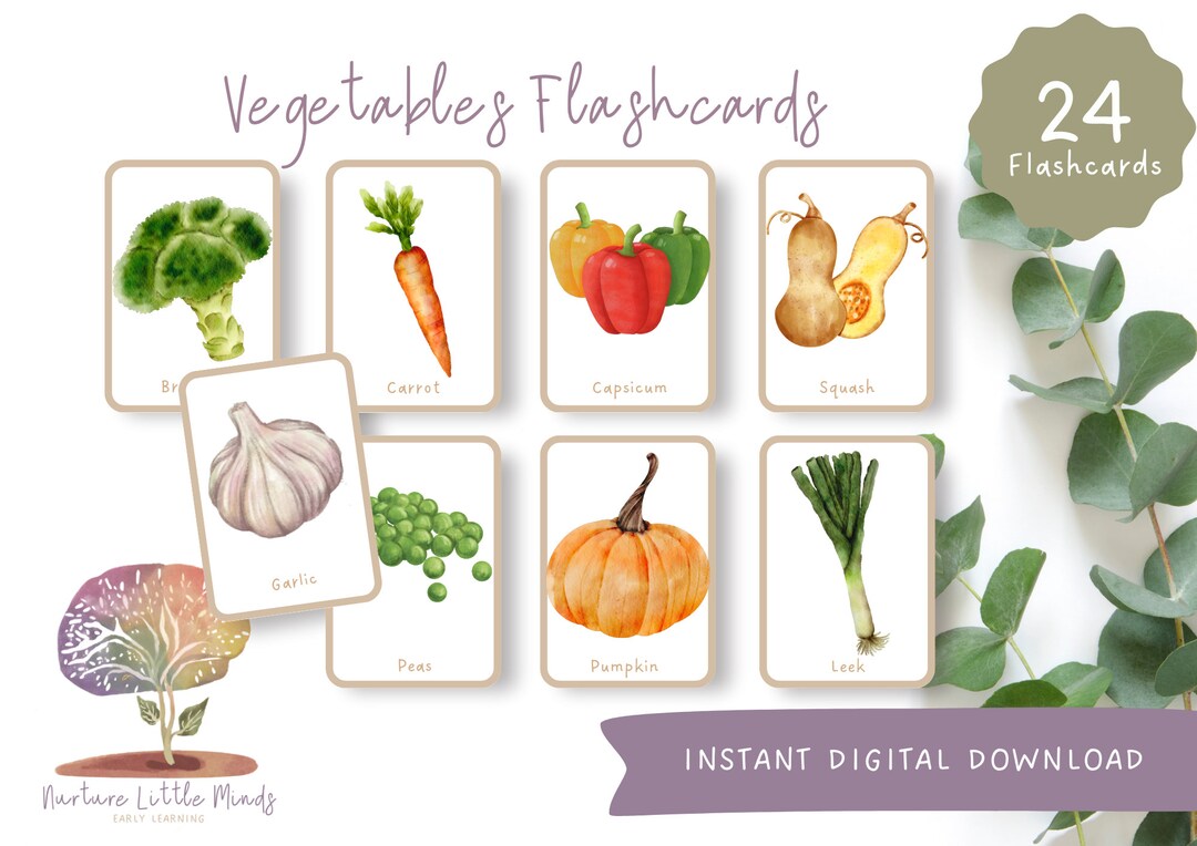 Printable Watercolour Vegetable Flashcards, Classroom Decor, Toddlers ...