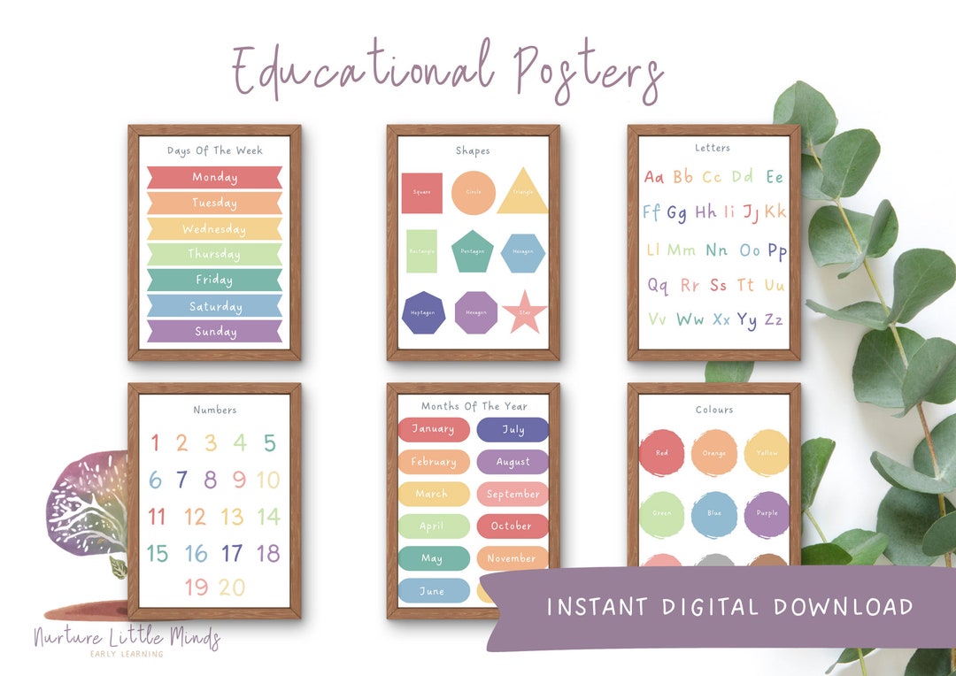 Set of 6 Printable Educational Poster, Classroom Decor, Toddlers ...