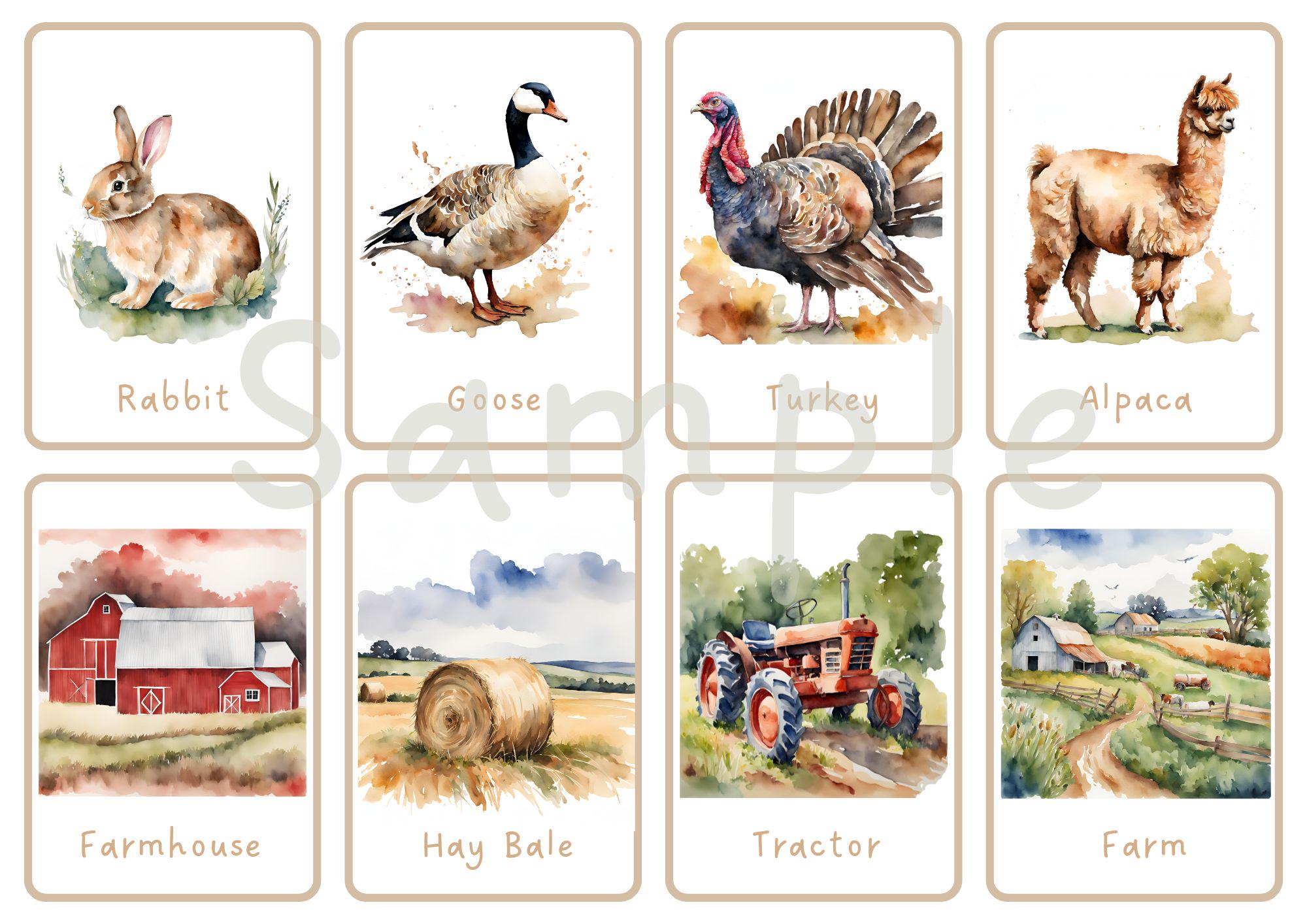 Printable Watercolour Farm Flashcards, Classroom Decor, Toddlers ...