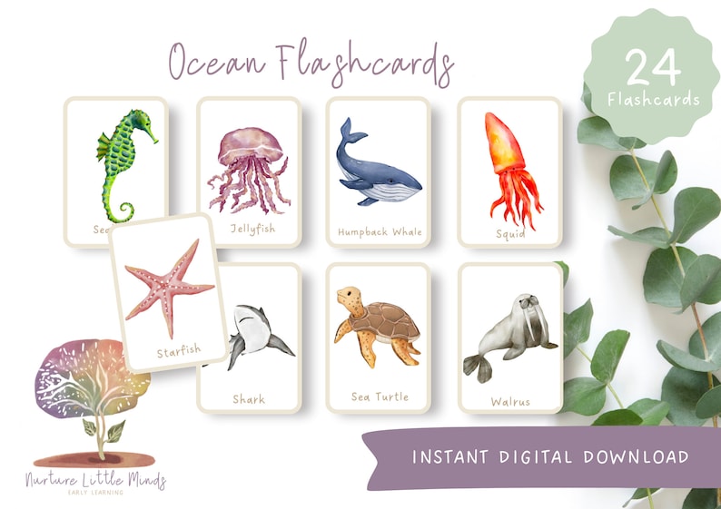 Printable Ocean Themed Flashcards, Classroom Decor, Toddlers, Preschool ...