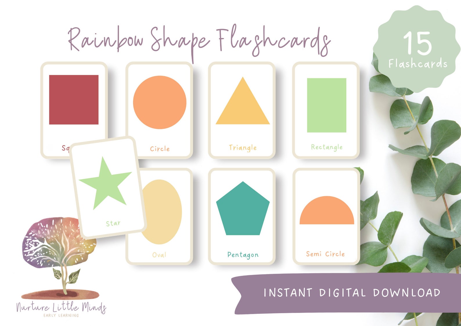 Printable Rainbow Shape Flashcards, Classroom Decor, Toddlers ...