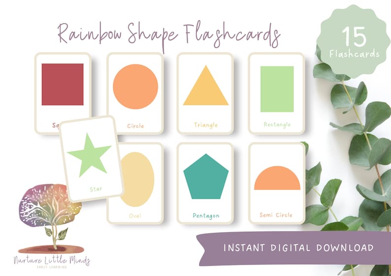 Printable Rainbow Shape Flashcards, Classroom Decor, Toddlers ...