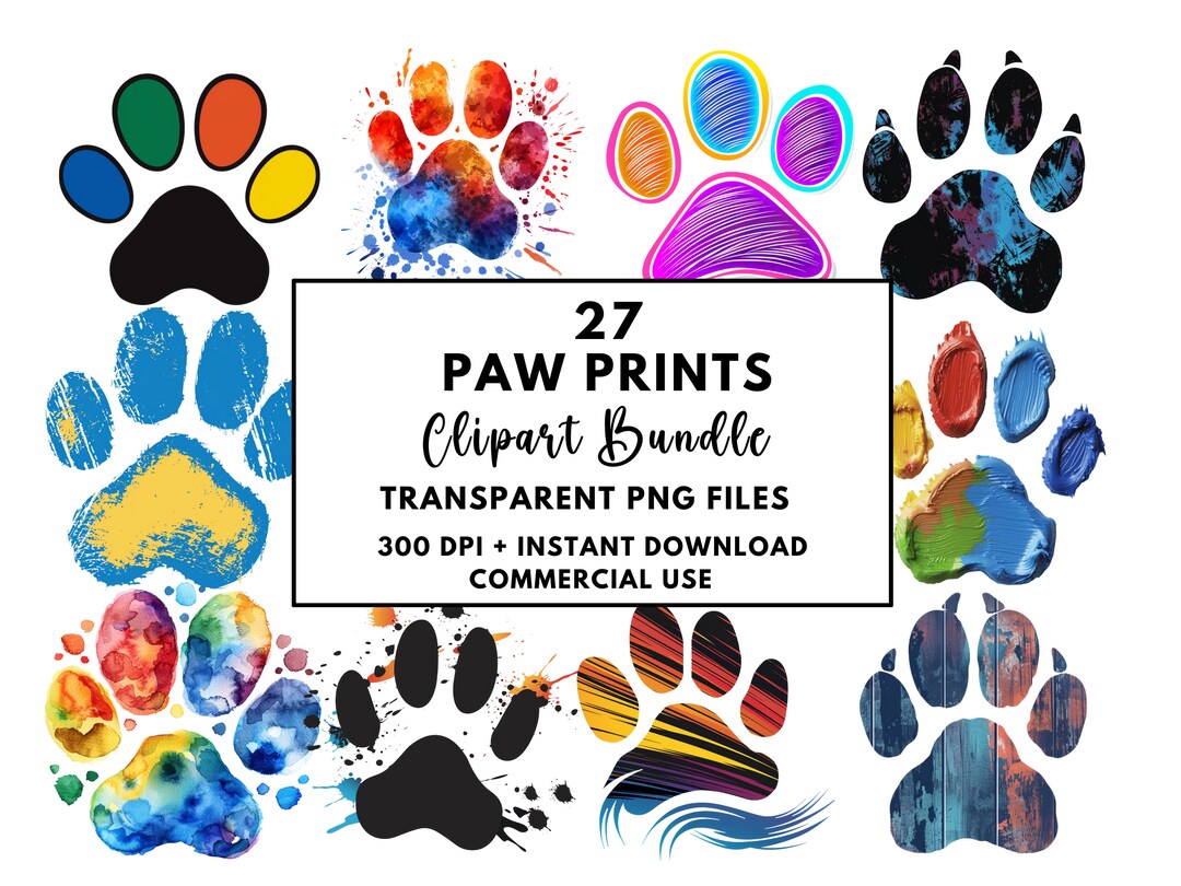 Paw Print Watercolor Clipart, Paw Prints Clip Art Set, Dog Paw Print ...