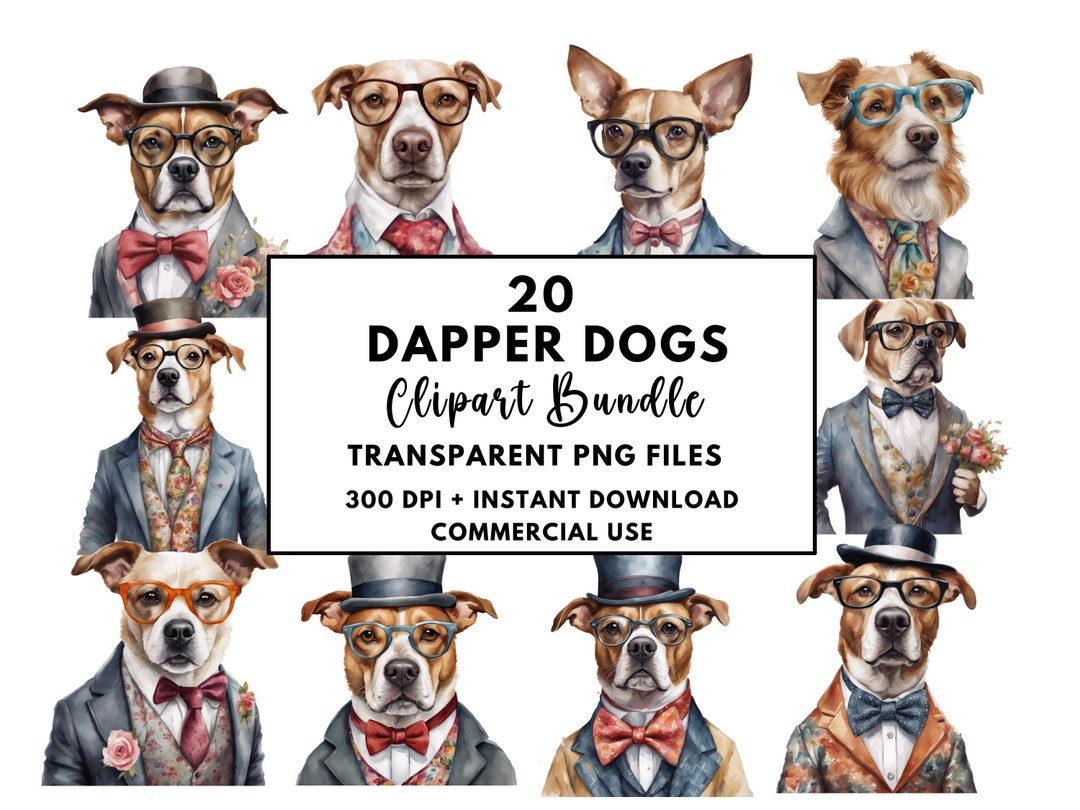 Dapper Dog Clipart Bundle, Watercolour Dapper Dogs, Stylish Dog Clipart ...