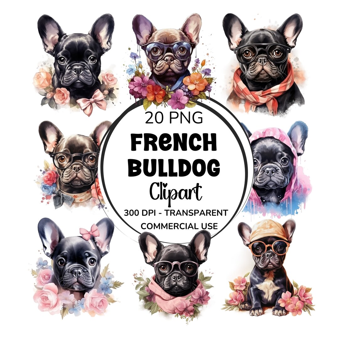 20 French Bulldog Clipart, Dog Clipart Bundle, Cute Frenchie Dogs PNG ...