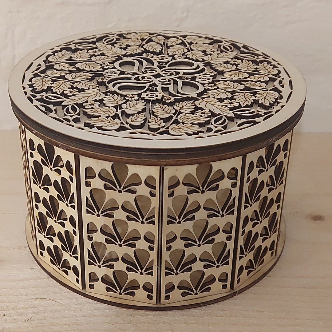 Large Round Leaf Design Wooden Decorative Gift or Trinket Box - Etsy UK
