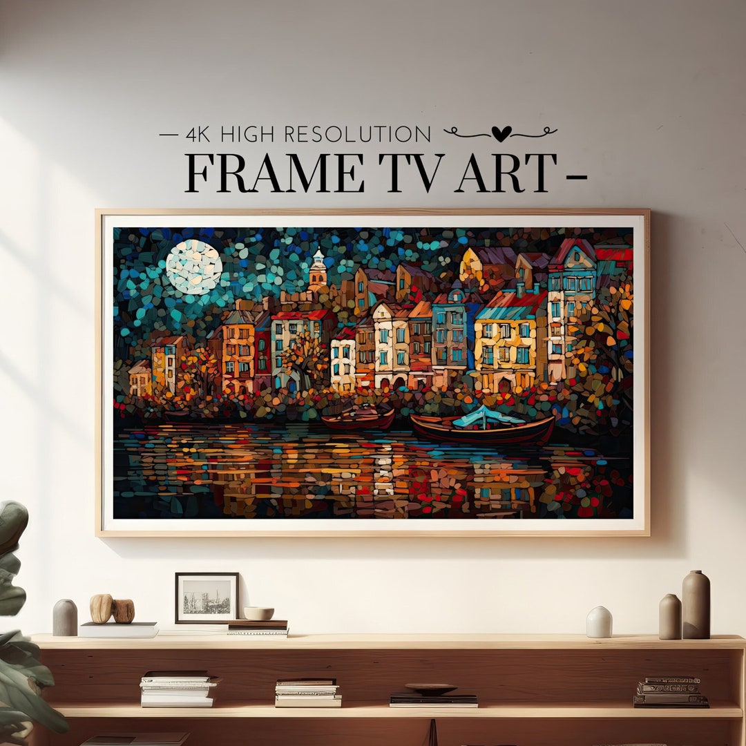 Samsung Frame TV Art, Twilight Cityscape, Night Canal Art, Papercut ...