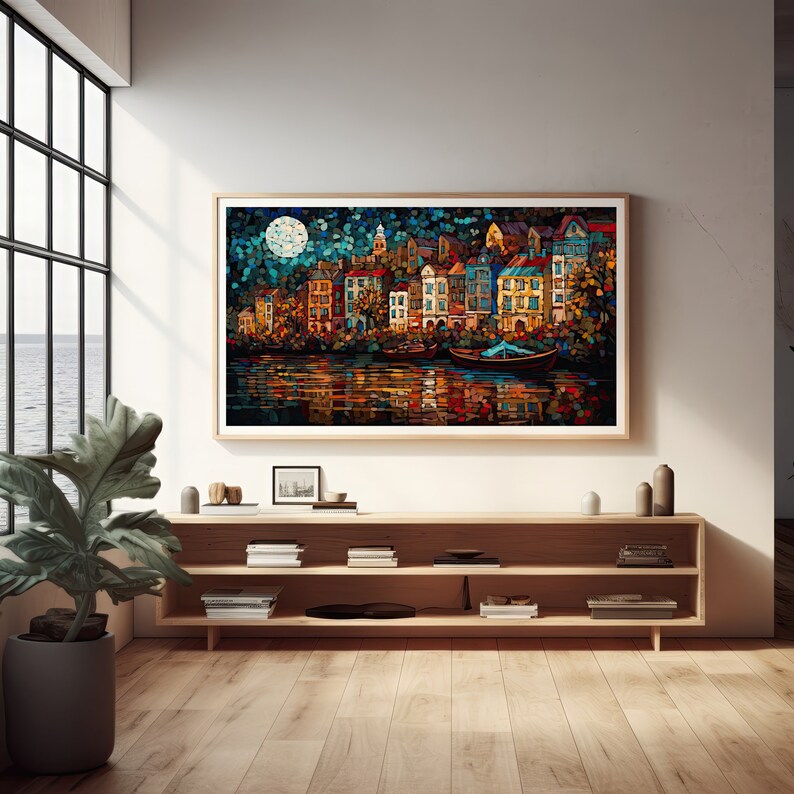 Samsung Frame TV Art, Twilight Cityscape, Night Canal Art, Papercut ...