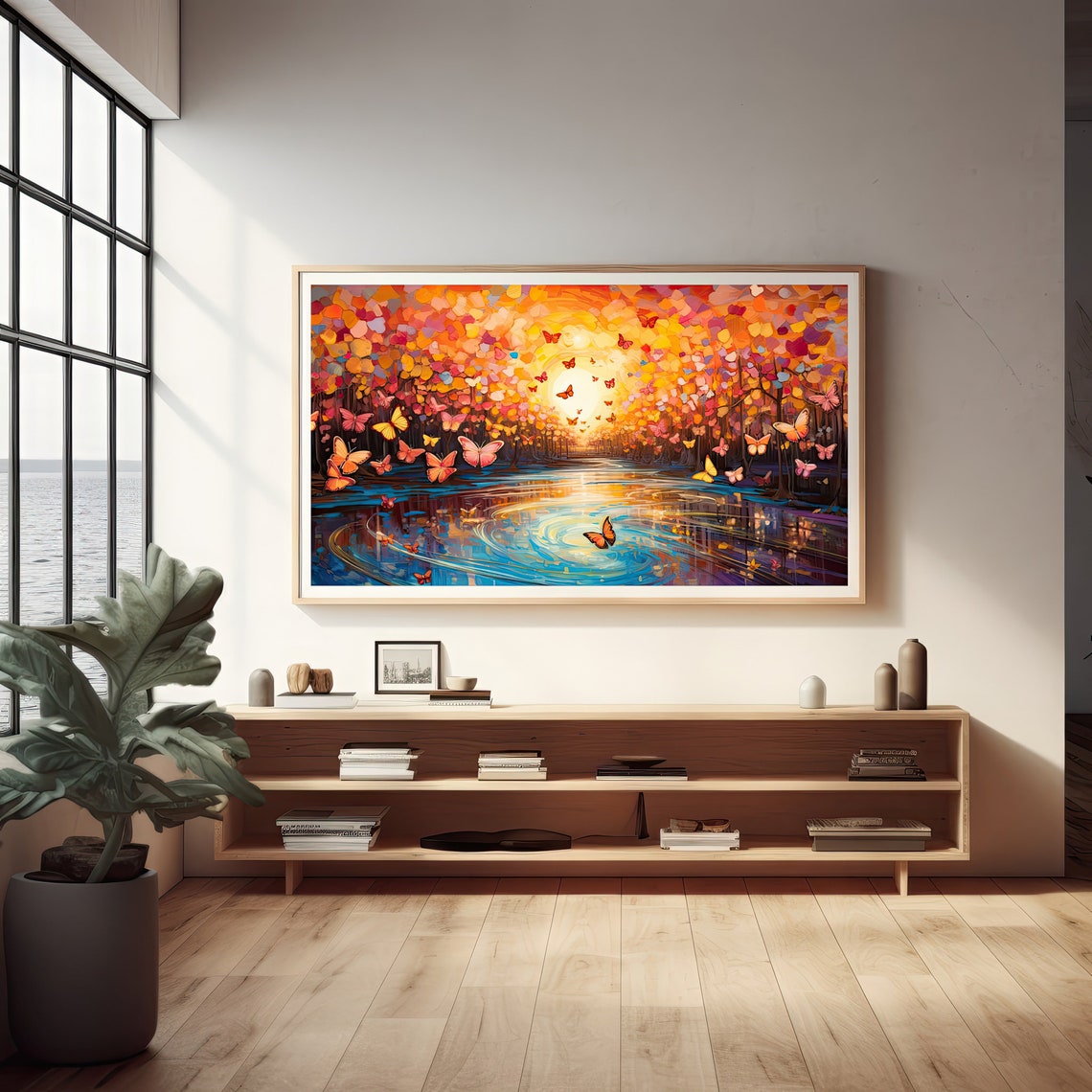 Samsung Frame TV Art, Floral Oil Painting, Butterfly Art, Meadow, Frame ...