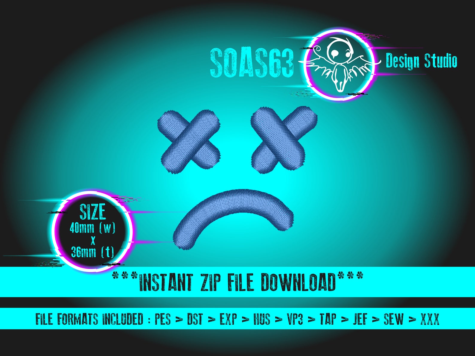 Sad Face Embroidery Design Trendy Embroidery Designs Embroidery Pes ...