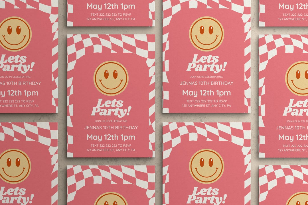 Smiley Face Birthday Invitation Smiley Face Party Editable - Etsy