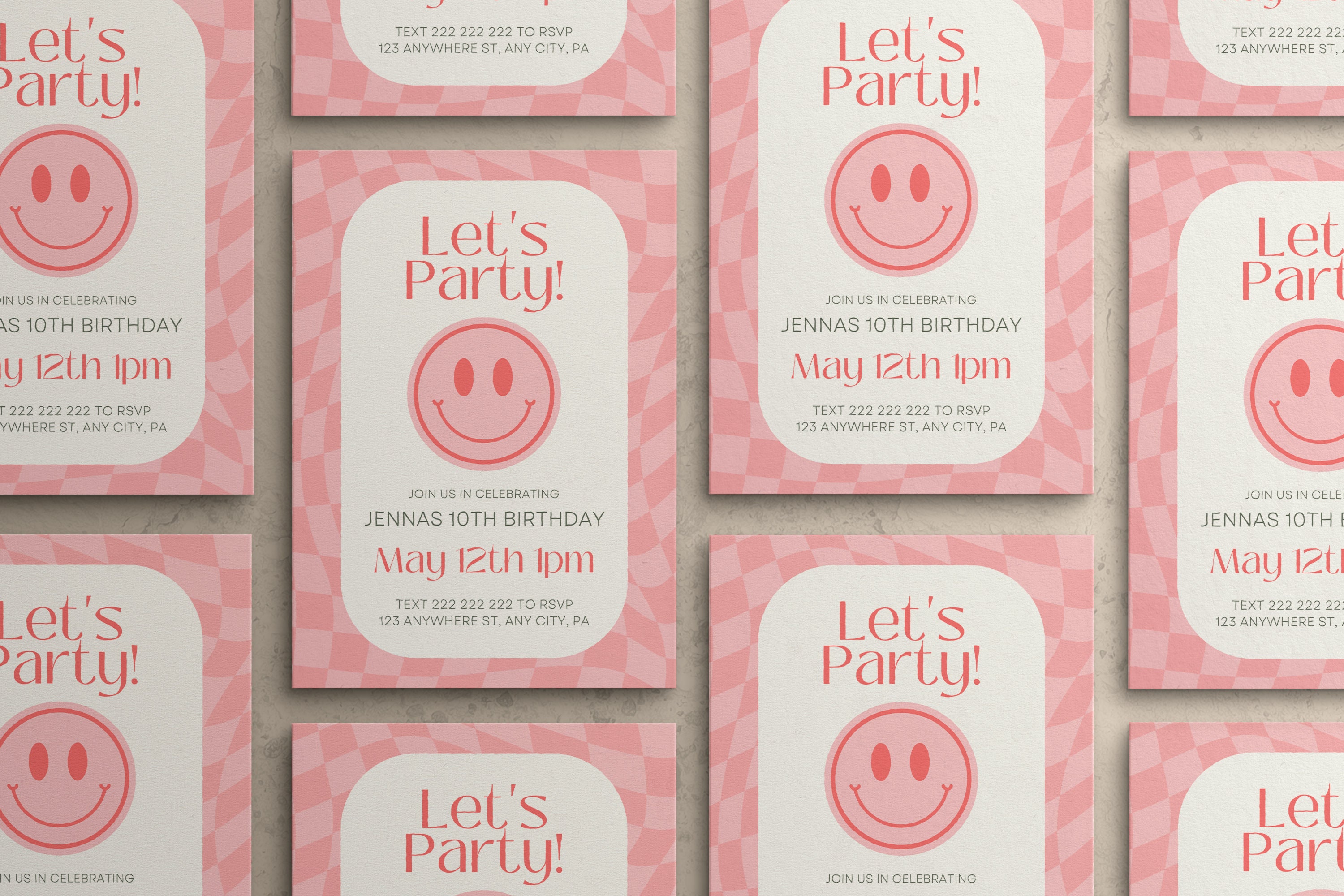 Smiley Face Birthday Invitation, Happy Face Birthday Invitation ...