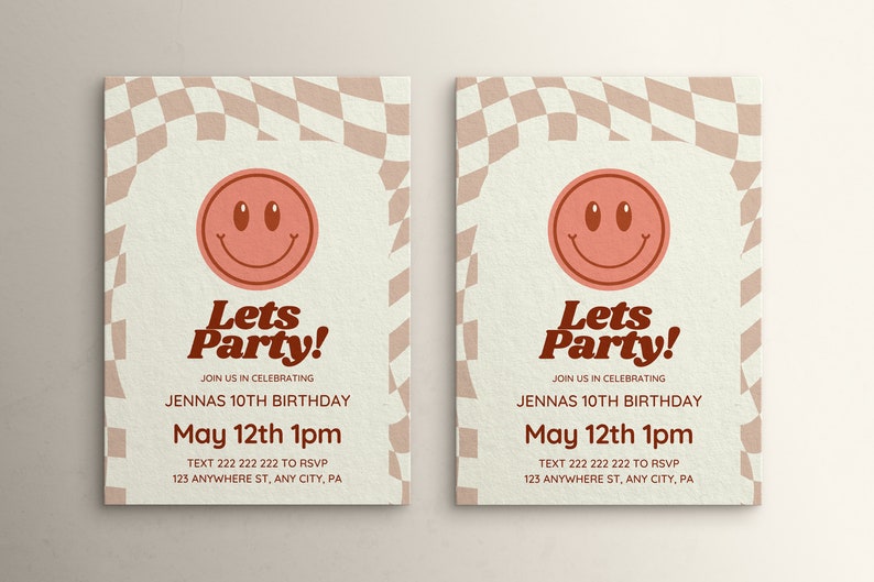 Smiley Face Birthday Invitation, Happy Face Birthday Invitation, Kids ...