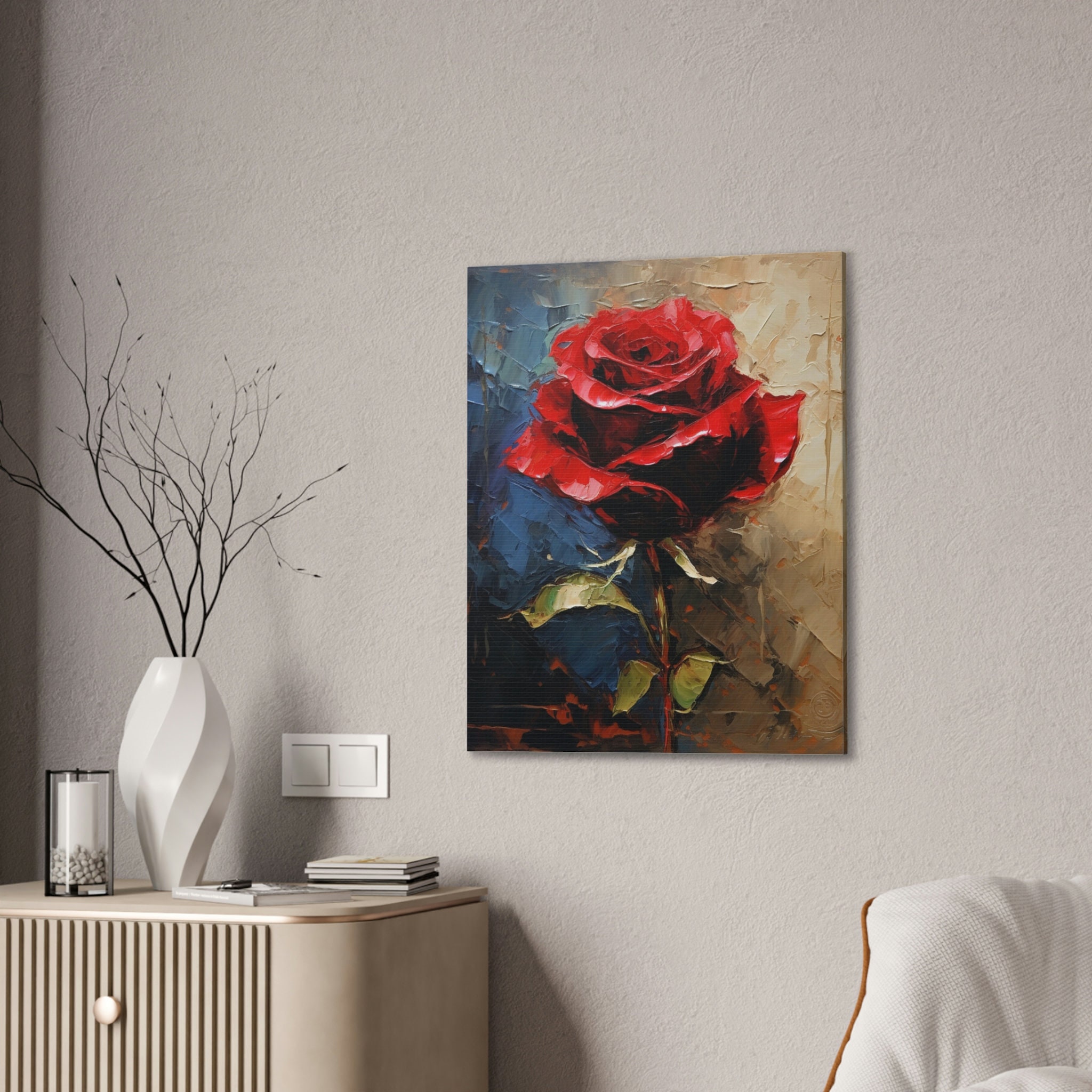 Painted Red Rose Canvas Stretched, 0.75" Home Decor Wall Art - Etsy