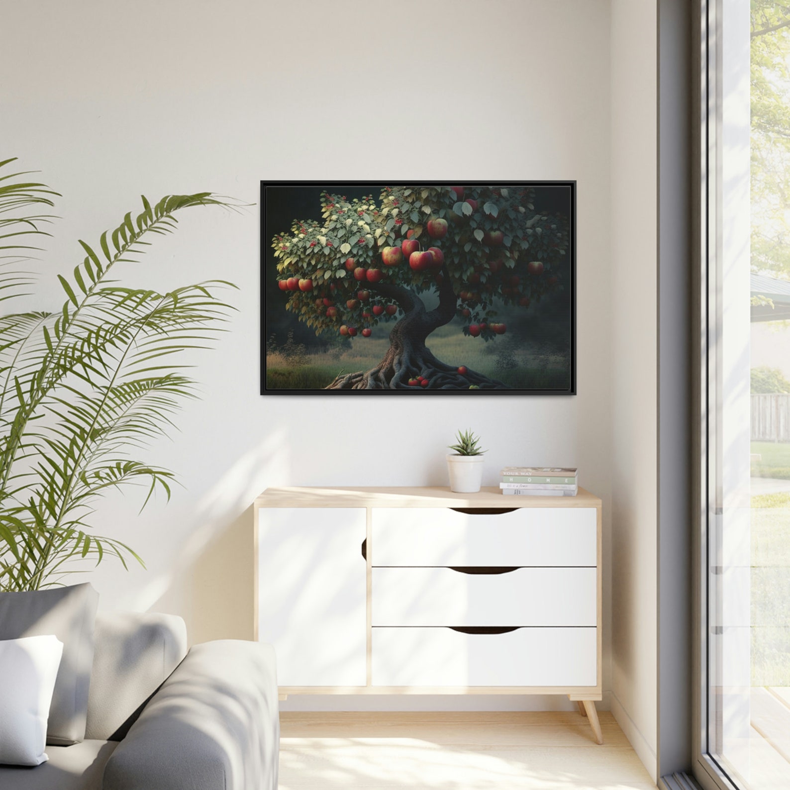 Abstract Apple Tree Matte Canvas Black Frame Artsy Wall Decor Dark ...