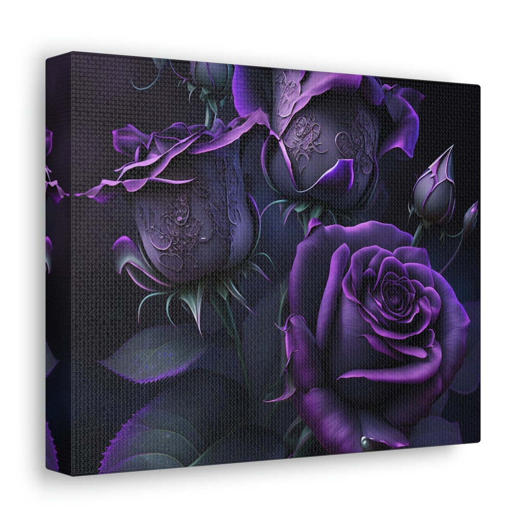 Goth Style Purple Rose Canvas Gallery Wrap Floral Design Decor Wall Art ...
