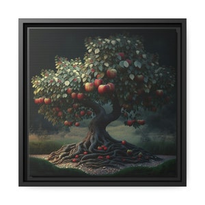 Abstract Apple Tree Matte Canvas Black Frame Artsy Wall Decor Dark ...