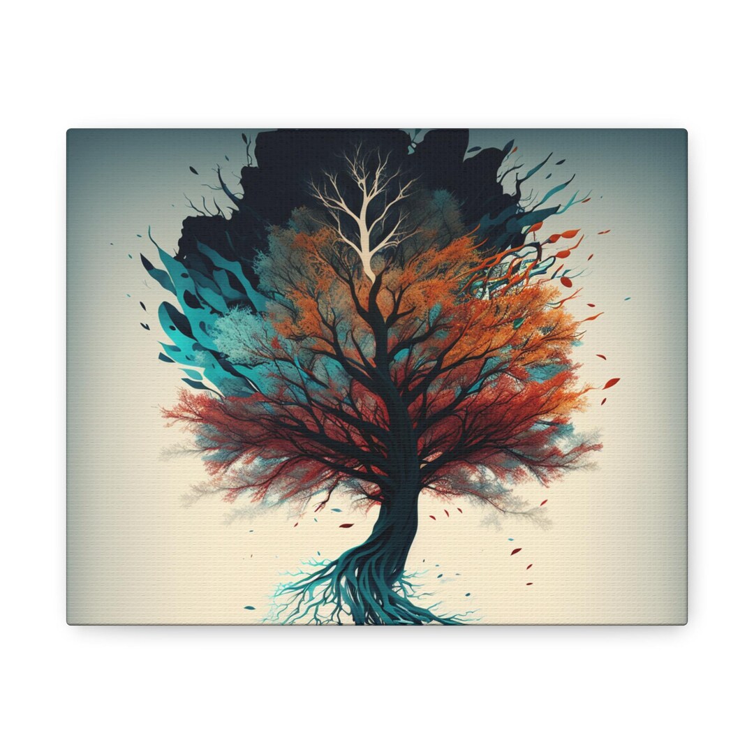 Abstract Leafless Tree Wall Art Vibrant Gallery Wrapped Canvas for Home ...