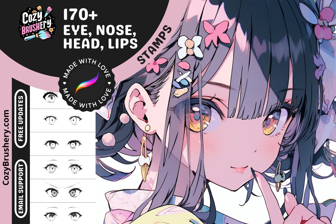 170 Procreate Anime Eyes Nose Mouth Lips Face Head Stamps Essential Pack For Beginners And